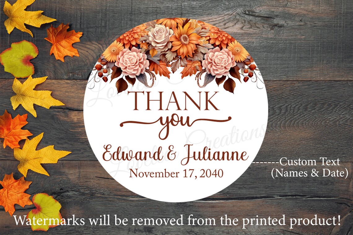 Personalized Wedding Sticker - Fall Floral Wedding Sticker - Wedding ...