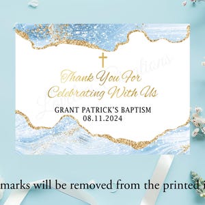 Personalized Blue Baptism Labels for Gable Boxes, Custom Boy ...