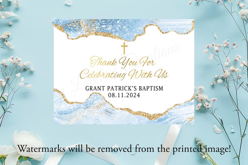 Personalized Blue Baptism Labels for Gable Boxes, Custom Boy ...