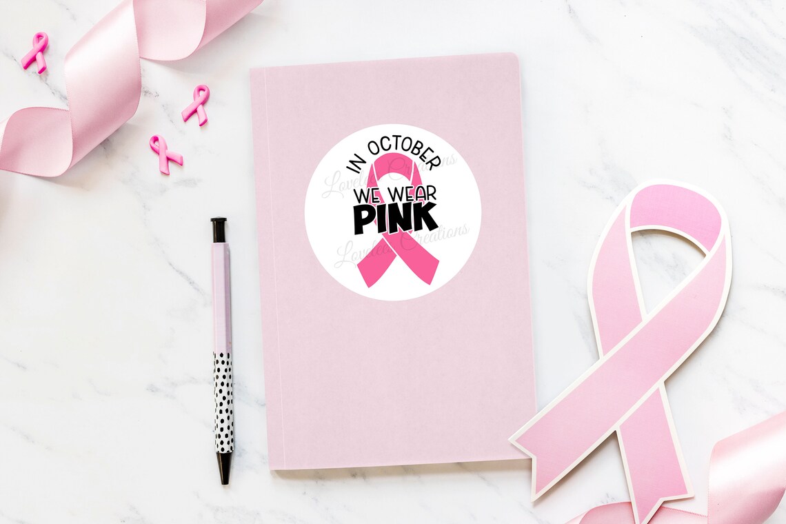 In October We Wear Pink Sticker Sticker - Breast Cancer Awareness Label ...
