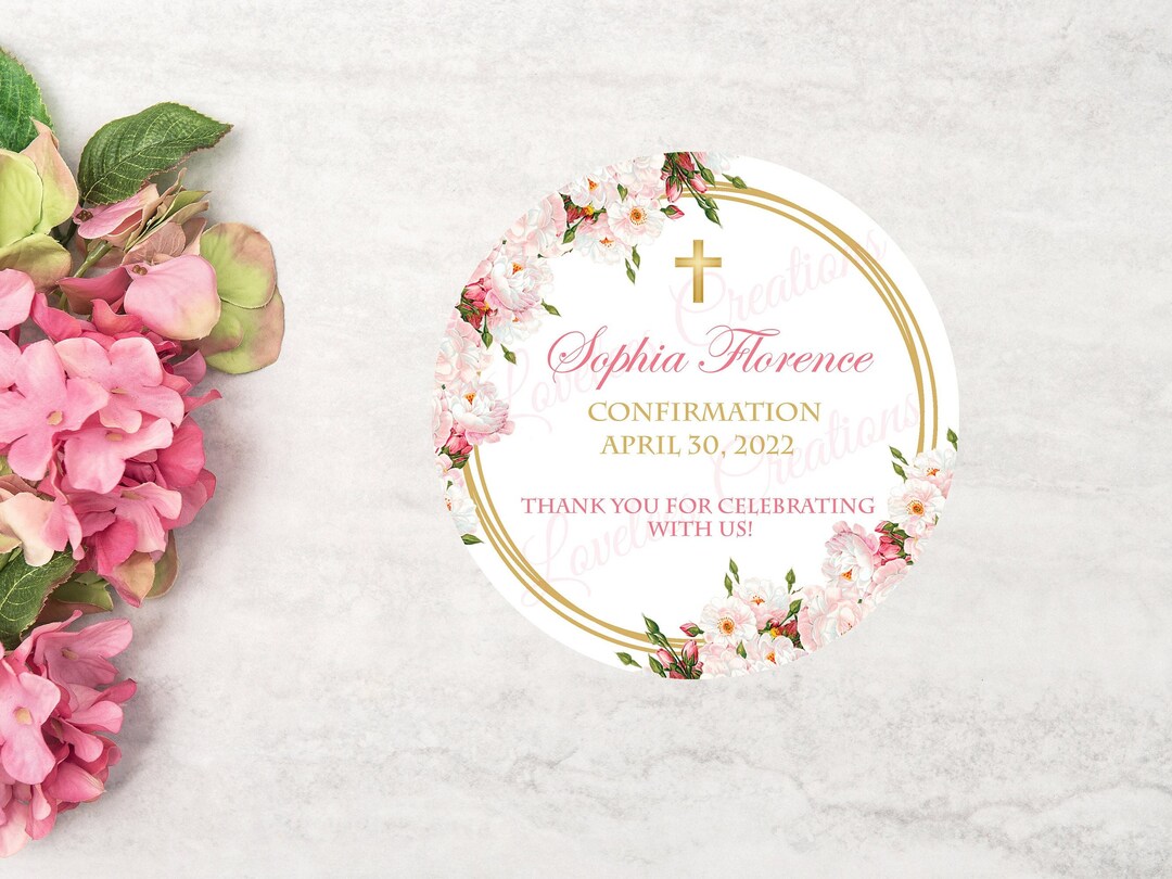 Round Favor Stickers - Confirmation - Pink Stickers - Girl Confirmation ...