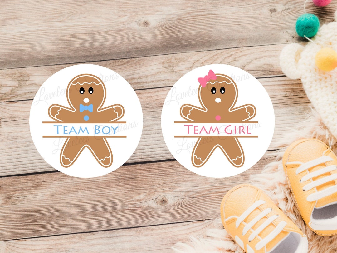 Team Boy and Team Girl Gender Reveal Gingerbread Baby Stickers, Pink ...