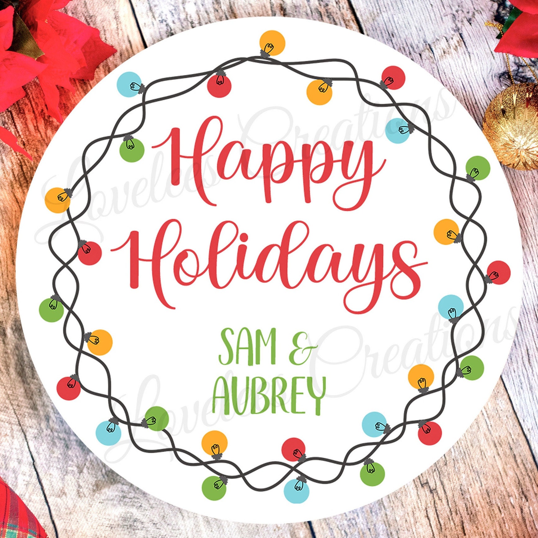 Personalized Happy Holidays Sticker, Custom Christmas Round Sticker ...