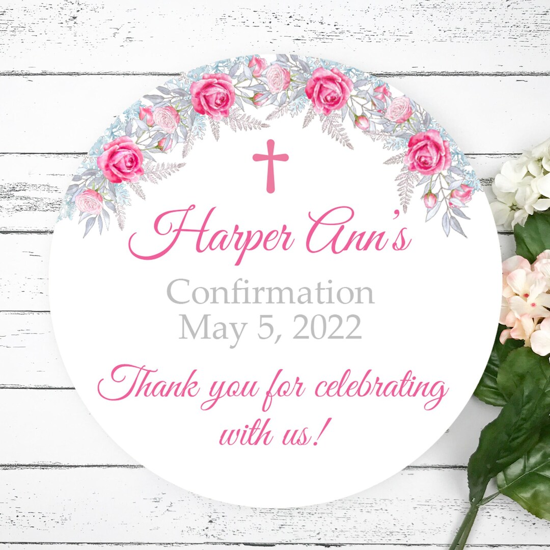 Personalized Confirmation Sticker, Custom Confirmation Pink Flower ...