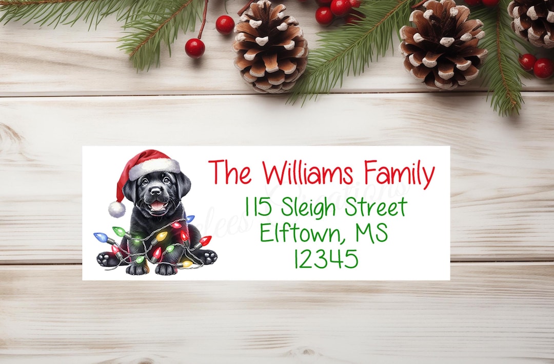 Personalized Black Labrador Christmas Address Label, Custom Dog Holiday ...