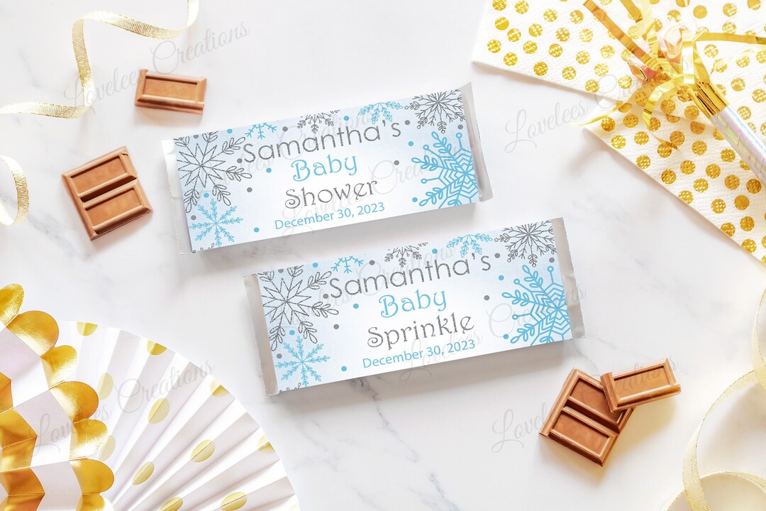 Winter Baby Shower Chocolate Bar Wrapper, Blue Snowflake Baby Sprinkle ...