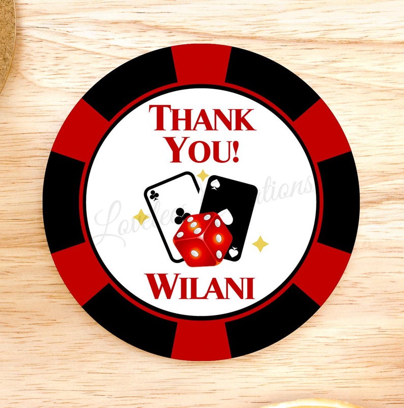Casino Thank You Stickers | Poker Chip Favor Labels, Las Vegas Party ...