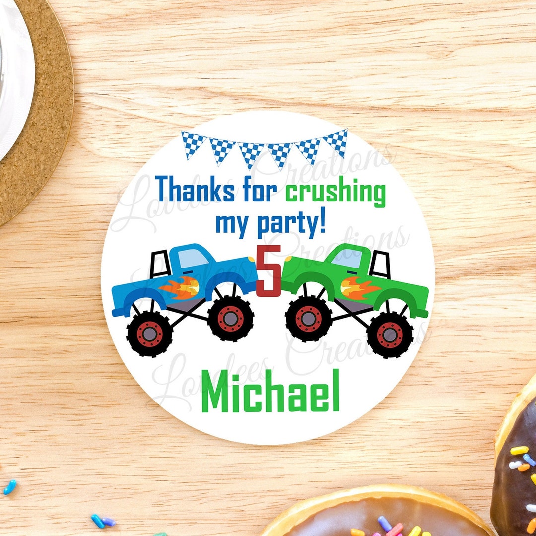 Monster Truck Birthday Sticker, Personalized Monster Truck Birthday ...