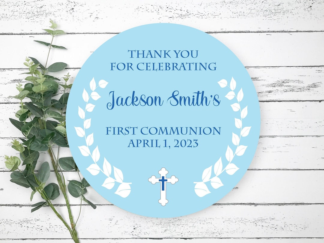 Personalized Blue Communion Label, Custom First Holy Communion Label ...