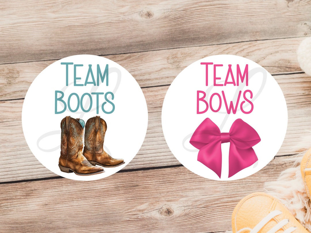 Team Boots Team Bows Baby Shower Sticker, Gender Reveal Baby Shower ...