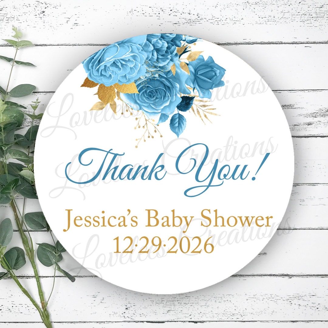 Personalized Baby Shower Sticker, Boy Baby Shower Label, Custom Blue ...