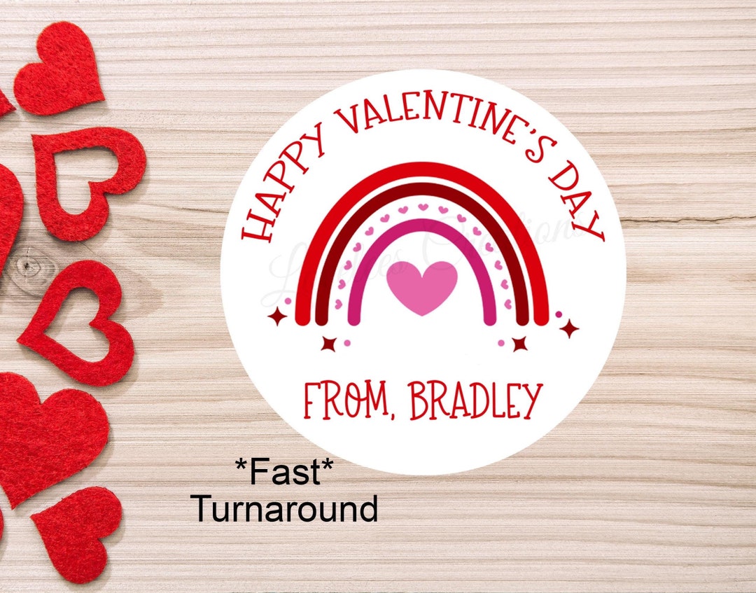 Personalized Rainbow Valentine Stickers | Custom Kids Valentine Labels ...