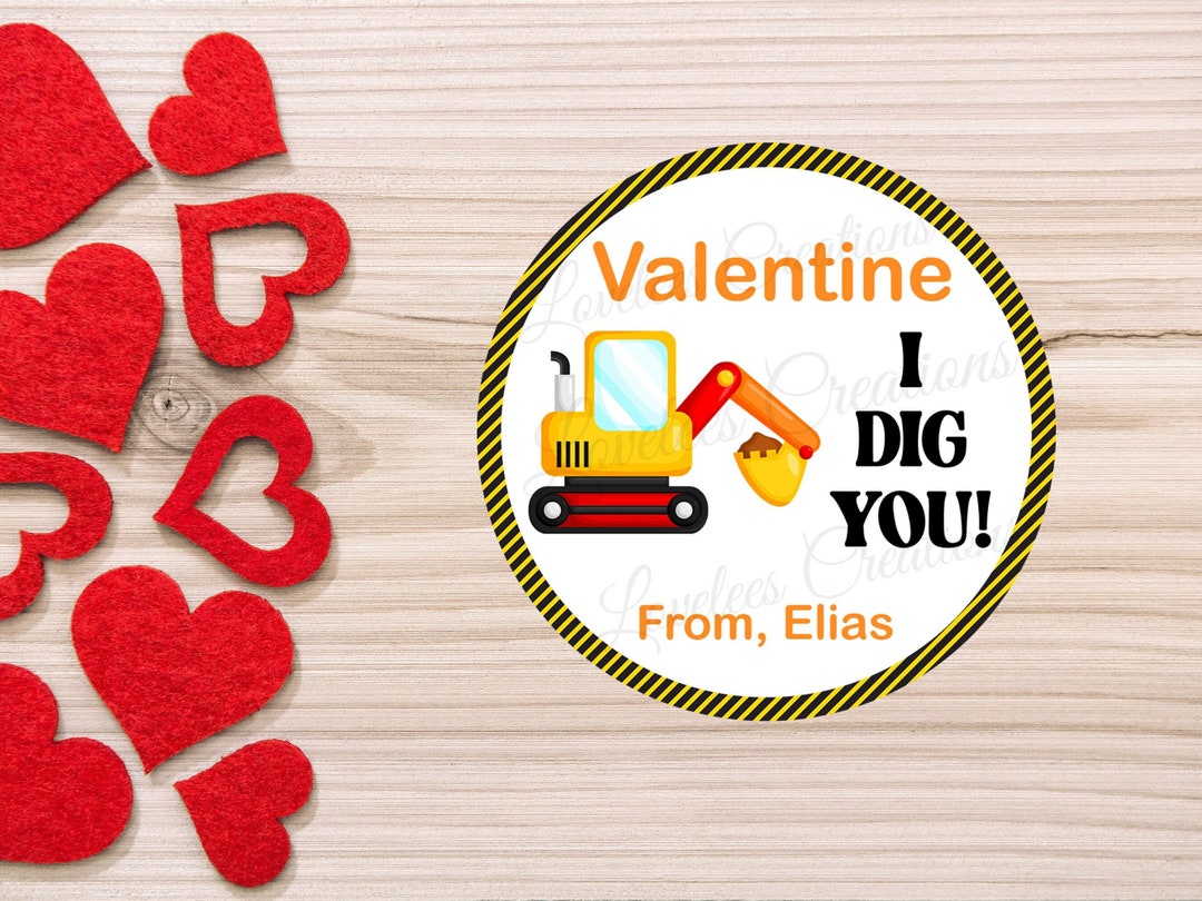 Personalized I Dig You Valentine Stickers | Construction Truck Labels ...