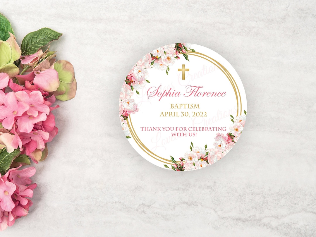 Round Favor Stickers - Baptism - Mi Bautizo - Pink Stickers - Girl ...