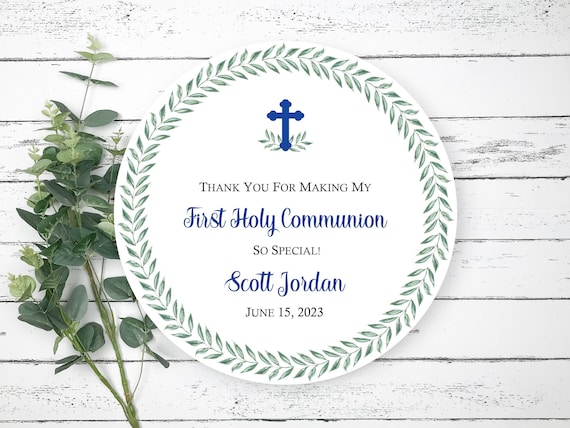 Round Favor Stickers First Holy Communion Blue Sticker | Etsy