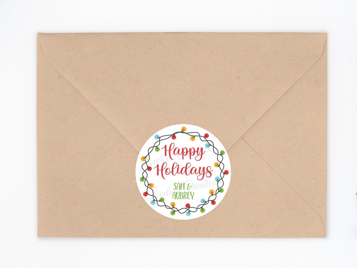 Personalized Happy Holidays Sticker, Custom Christmas Round Sticker ...