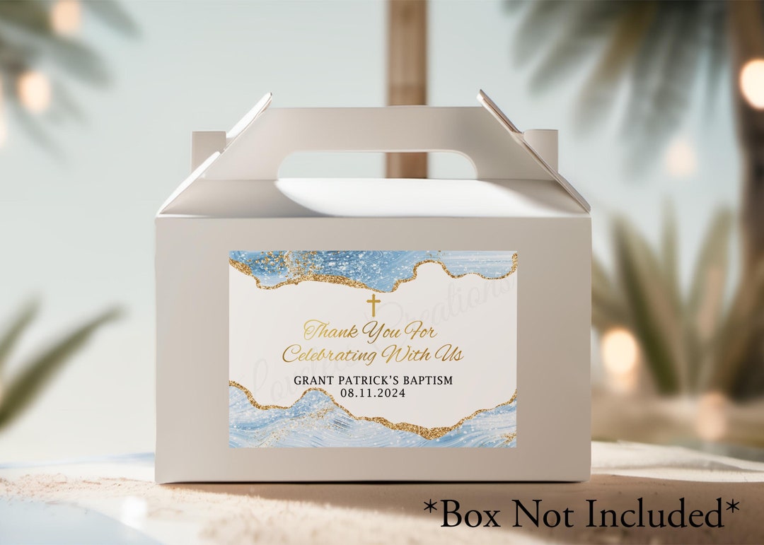 Personalized Blue Baptism Labels for Gable Boxes, Custom Boy ...