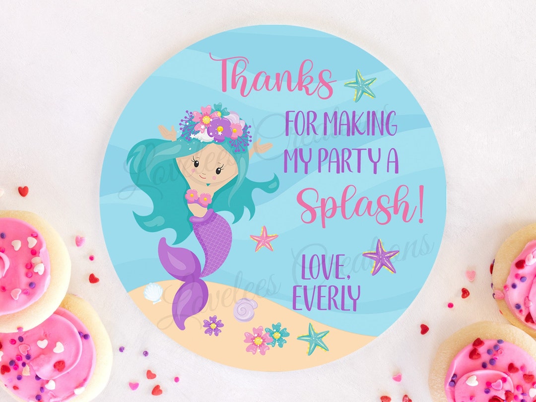 Mermaid Birthday Label, Mermaid Birthday Sticker, Birthday Favor ...