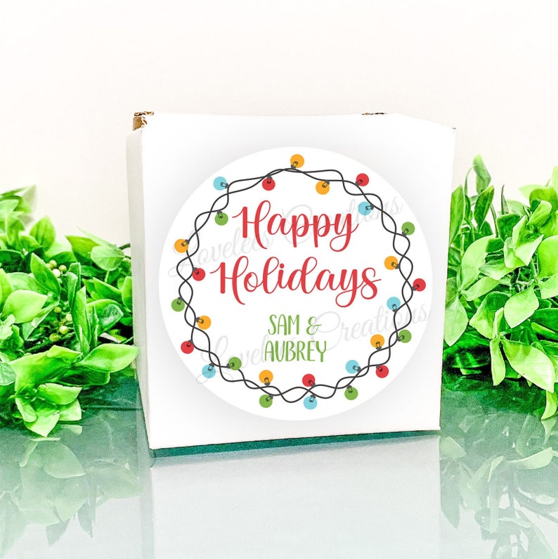 Personalized Happy Holidays Sticker, Custom Christmas Round Sticker ...