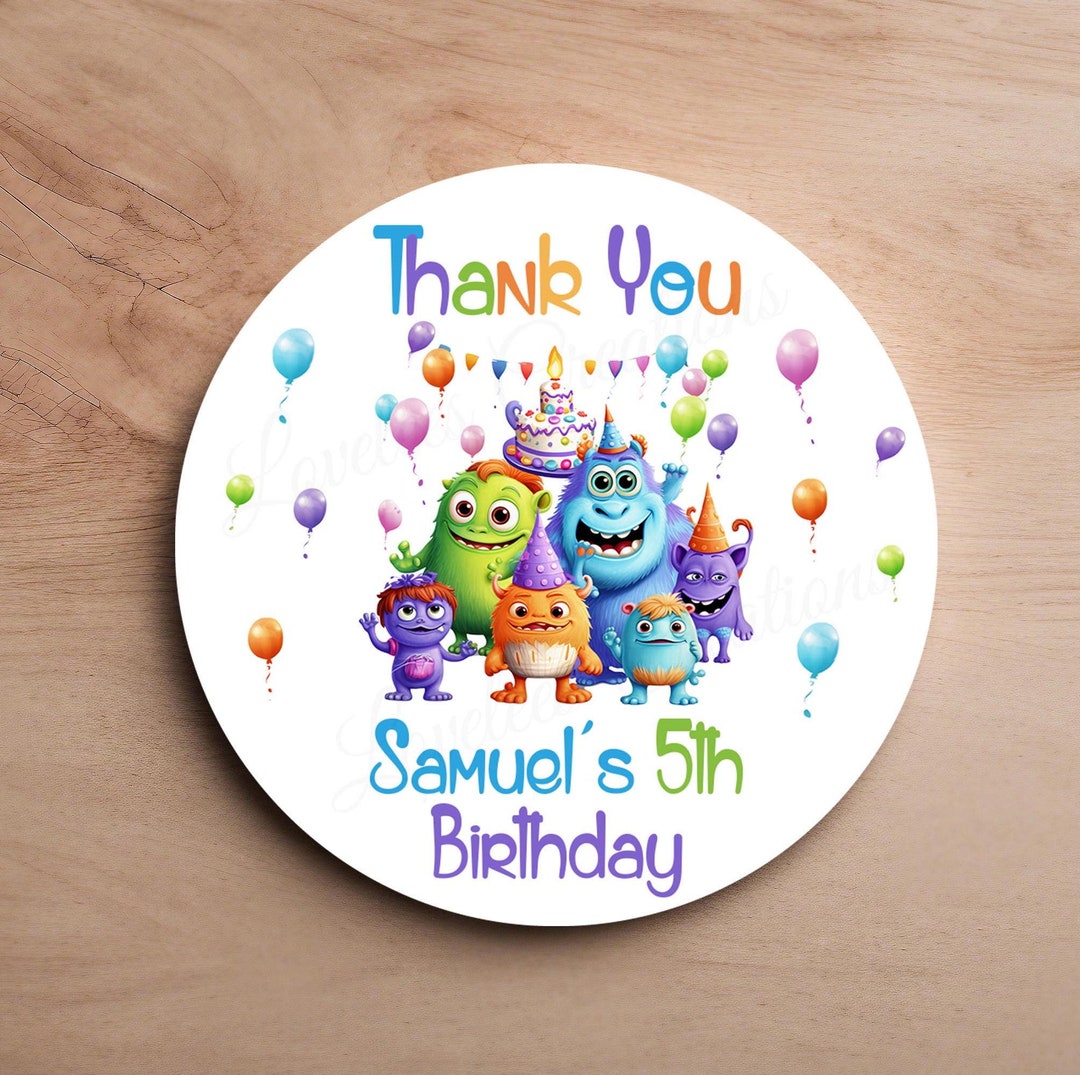 Monster Birthday Thank You Stickers: Personalized Party Favor Labels - Etsy