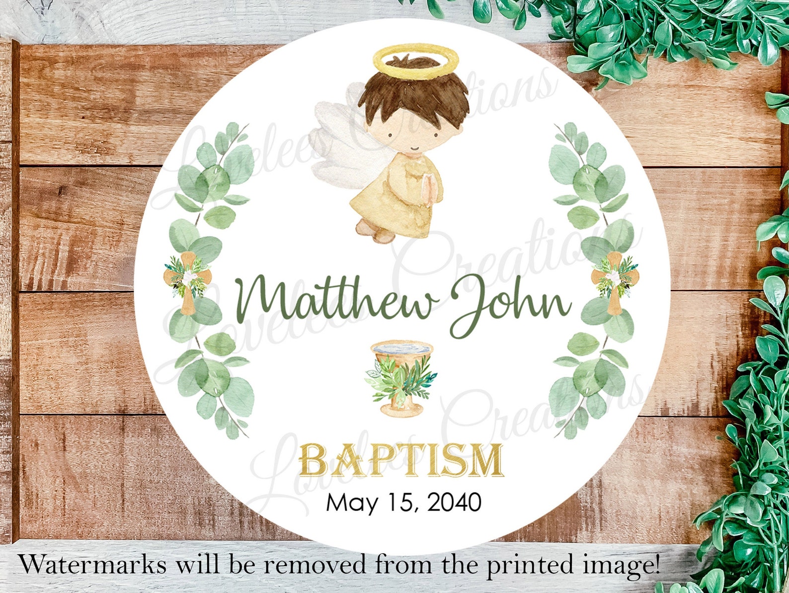 Baptism Angel Boy Personalized Label, Custom Christening Sticker, Mi ...