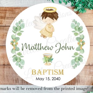 Baptism Angel Boy Personalized Label, Custom Christening Sticker, Mi ...