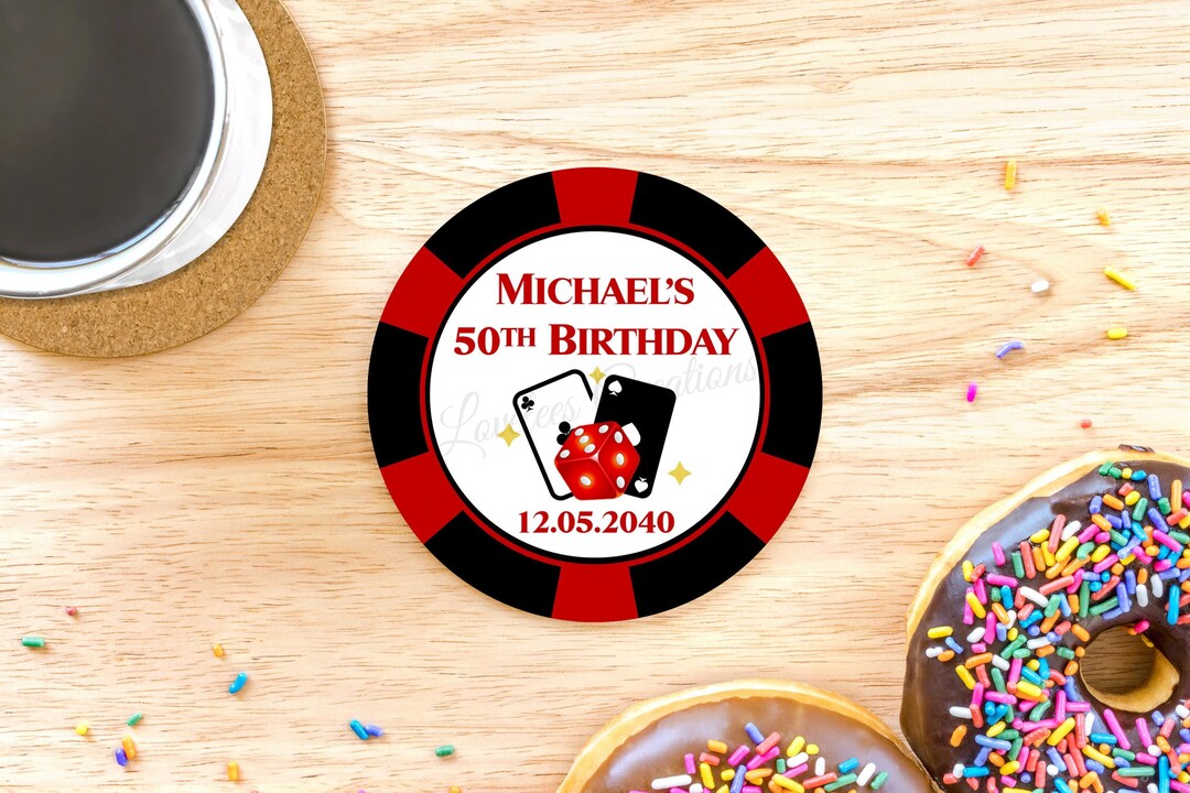 Poker Chip Theme Birthday Label, Personalized Poker Theme Bachelor ...