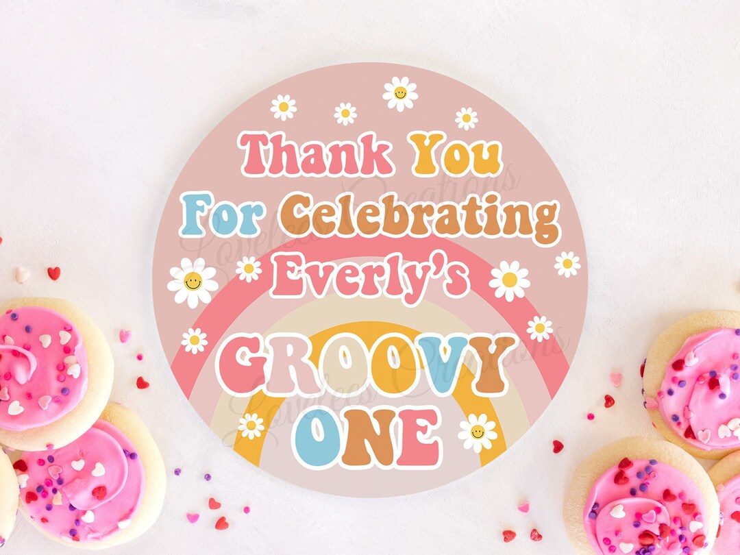 Groovy First Birthday Stickers, Personalized Groovy Birthday Favor ...