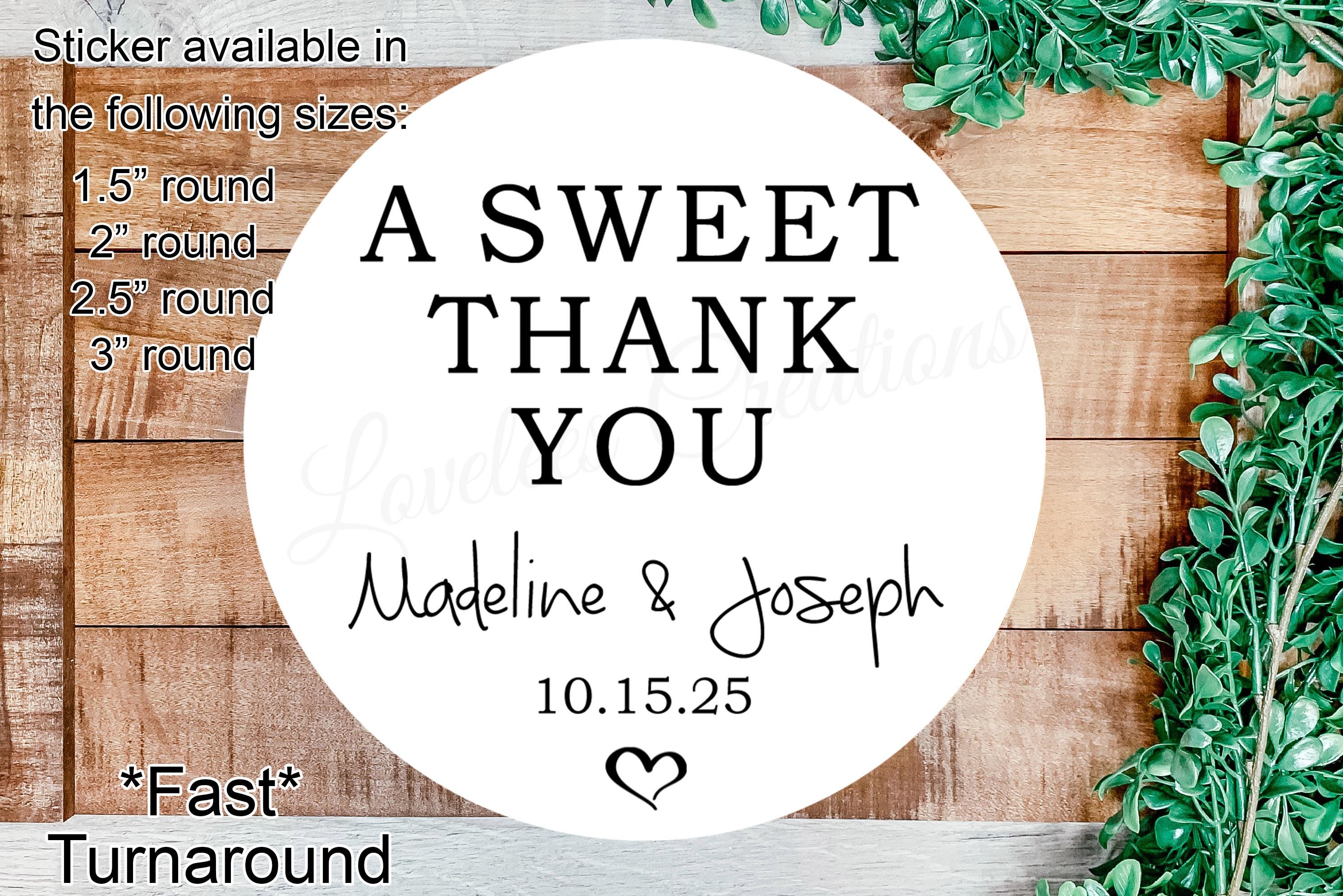 A Sweet Thank You Stickers, Wedding Sticker, Candy Bar Favor Labels - Etsy