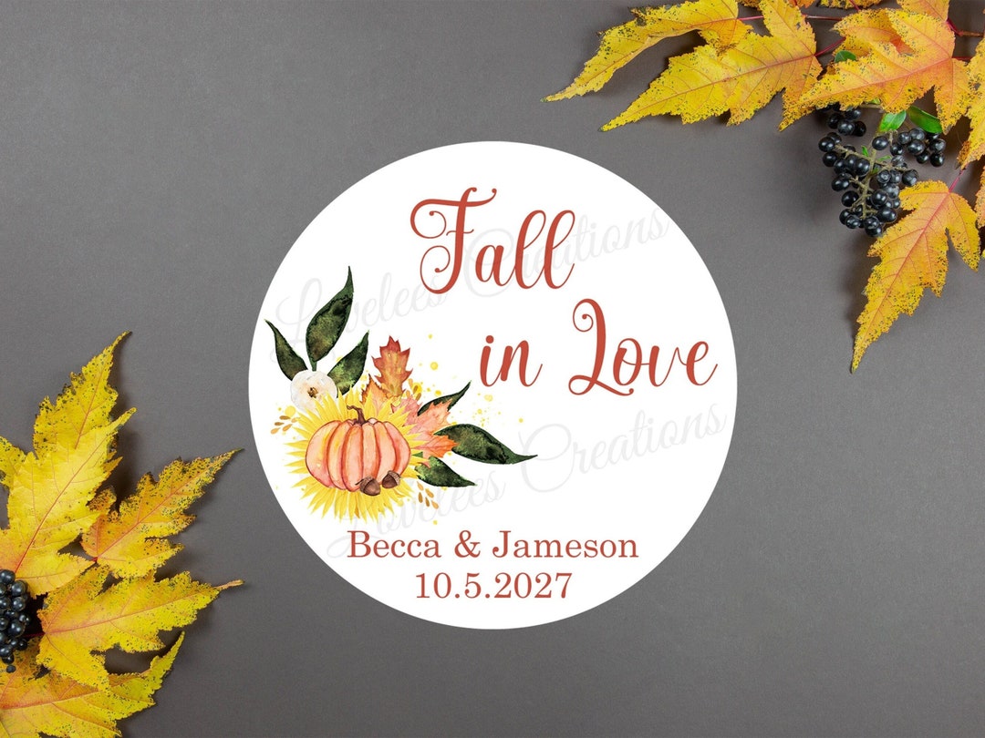 Fall in Love Sticker Wedding Sticker, Pumpkin Wedding Shower Label ...