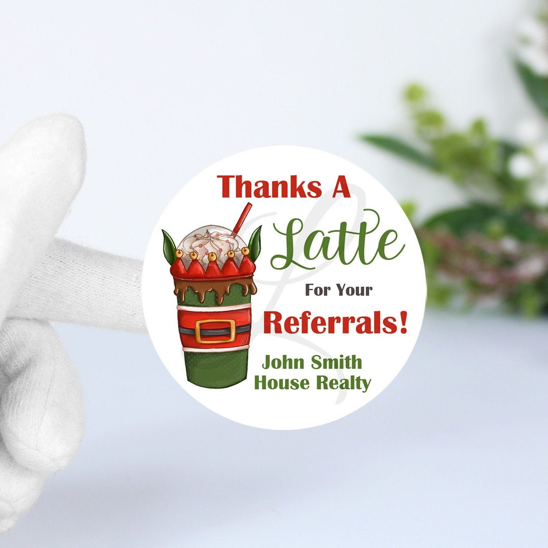 Thanks a Latte for Your Referrals Personalized Sticker, Custom ...