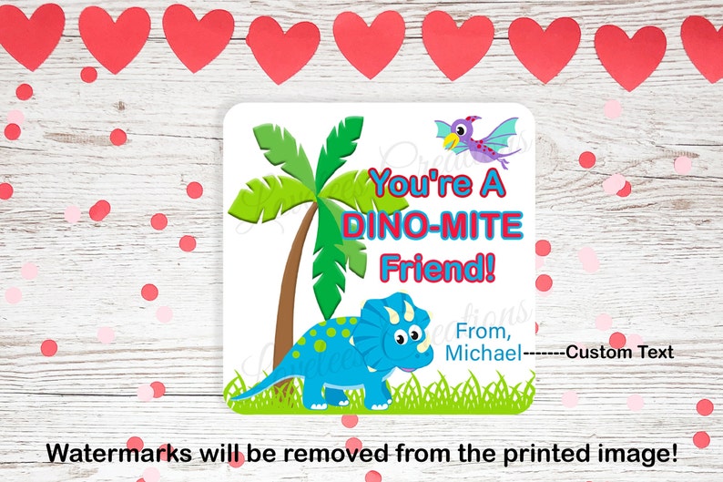 Dinosaur Valentine Stickers | Dino-mite Friend Labels for Treat Bags ...