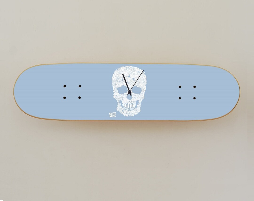 Skateboard Wall Clock - Floral Skull - Etsy