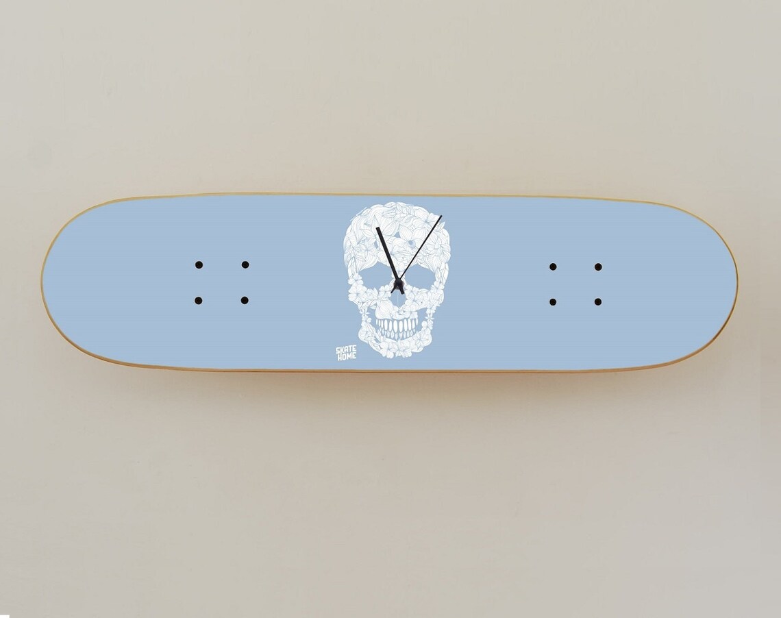 Skateboard Wall Clock Floral Skull - Etsy