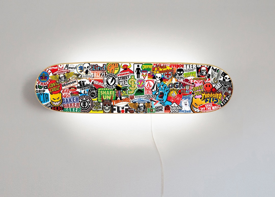 Skateboard Lamp, LED Wall Light, Skateboard Brand Stickers - Etsy