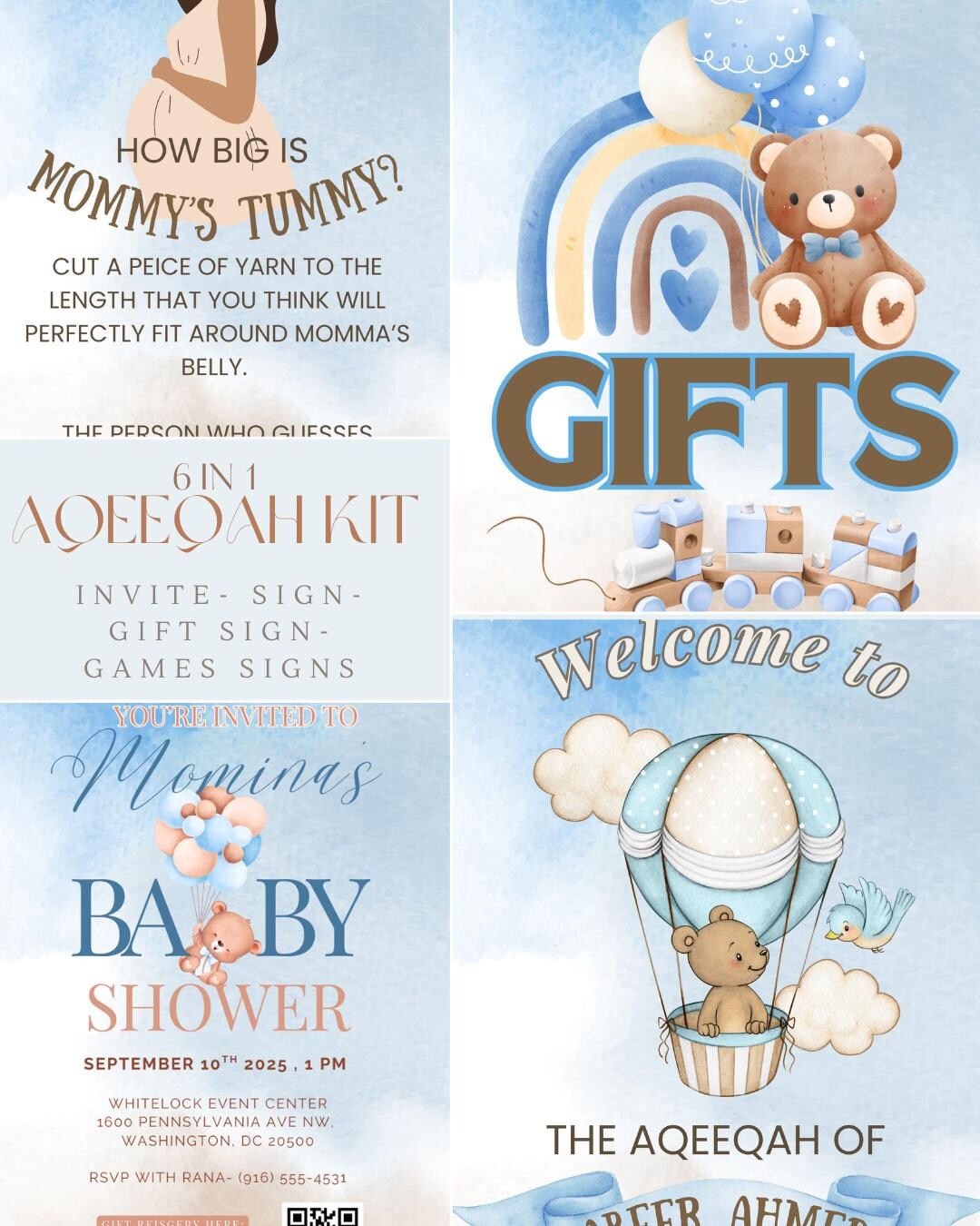 6 in 1, Muslim Baby Shower Printable Bundle, Entry Sign, Invitation ...