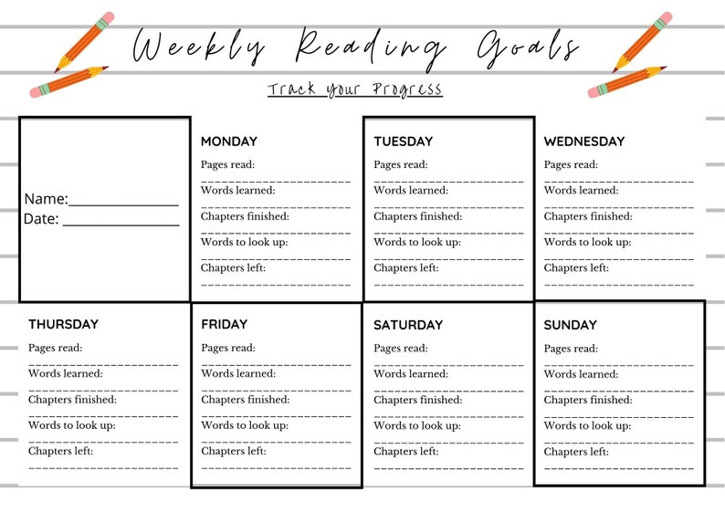 Weekly Reading Goal Printable | Etsy