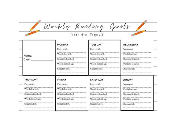 Weekly Reading Goal Printable | Etsy