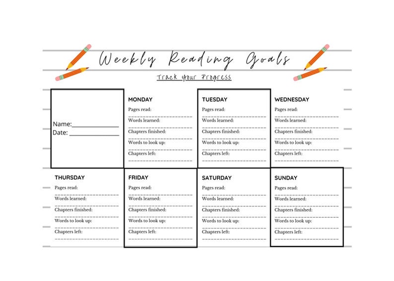 Weekly Reading Goal Printable - Etsy