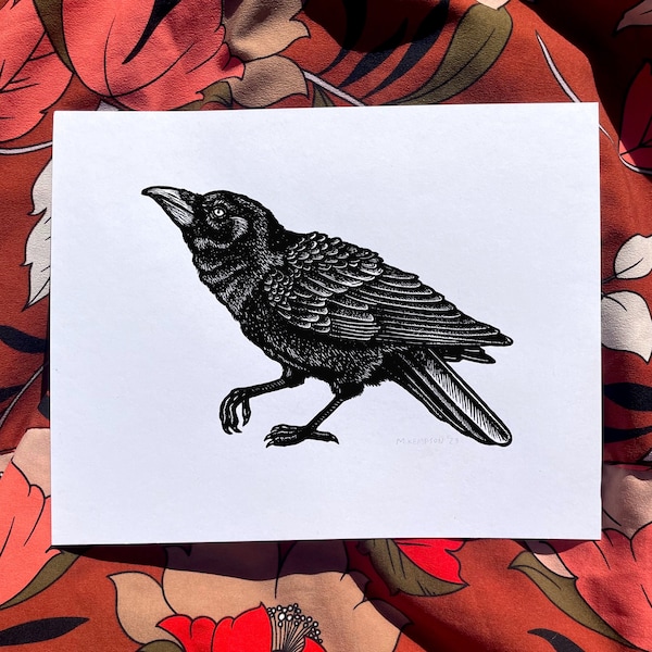 Crow Linocuts - Etsy