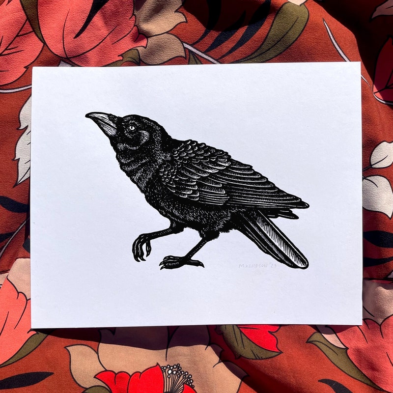 Crow Linocuts - Etsy