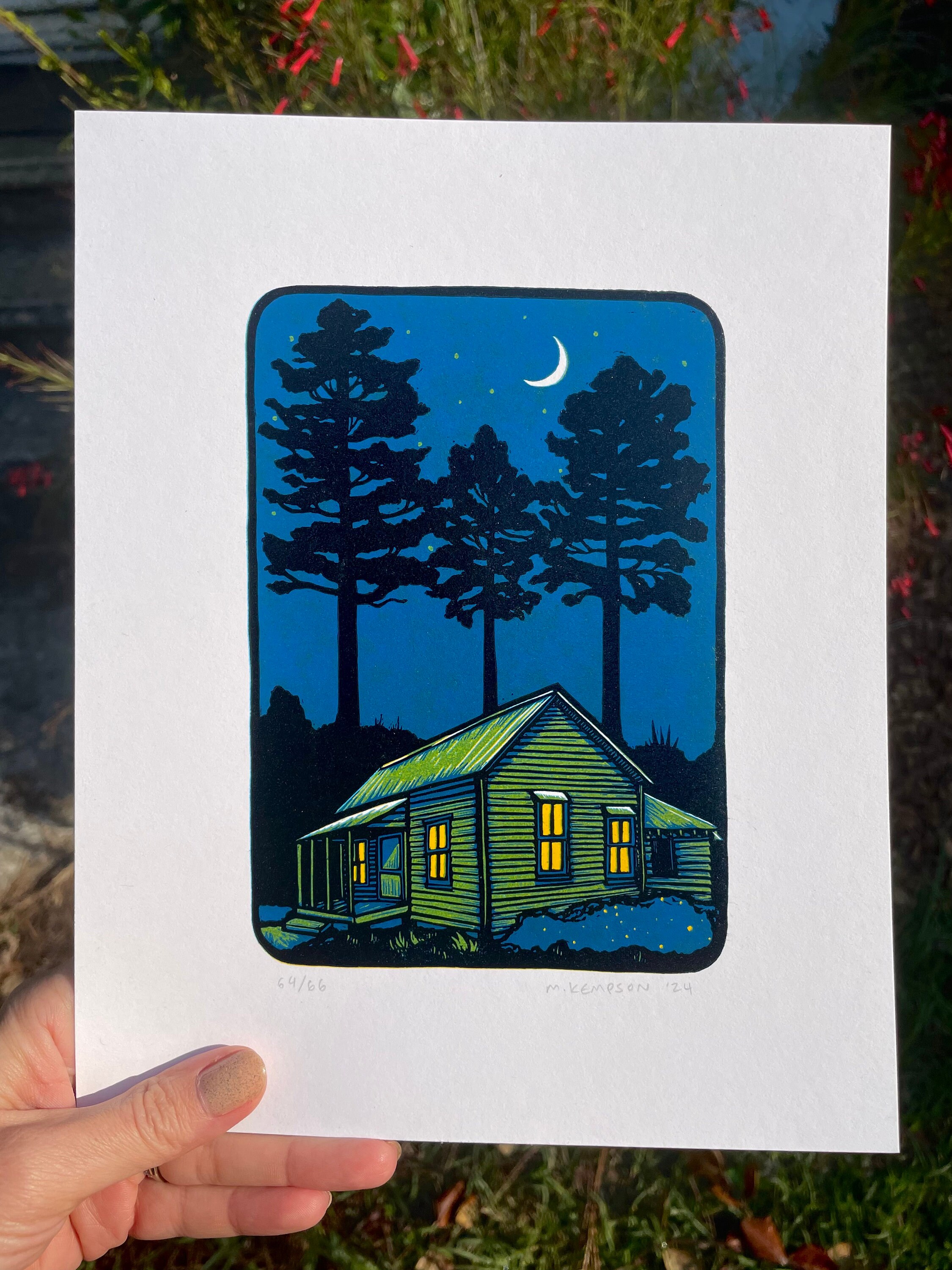 Longleaf Pines by Night // Letterpress/linocut Signed Print // Old ...