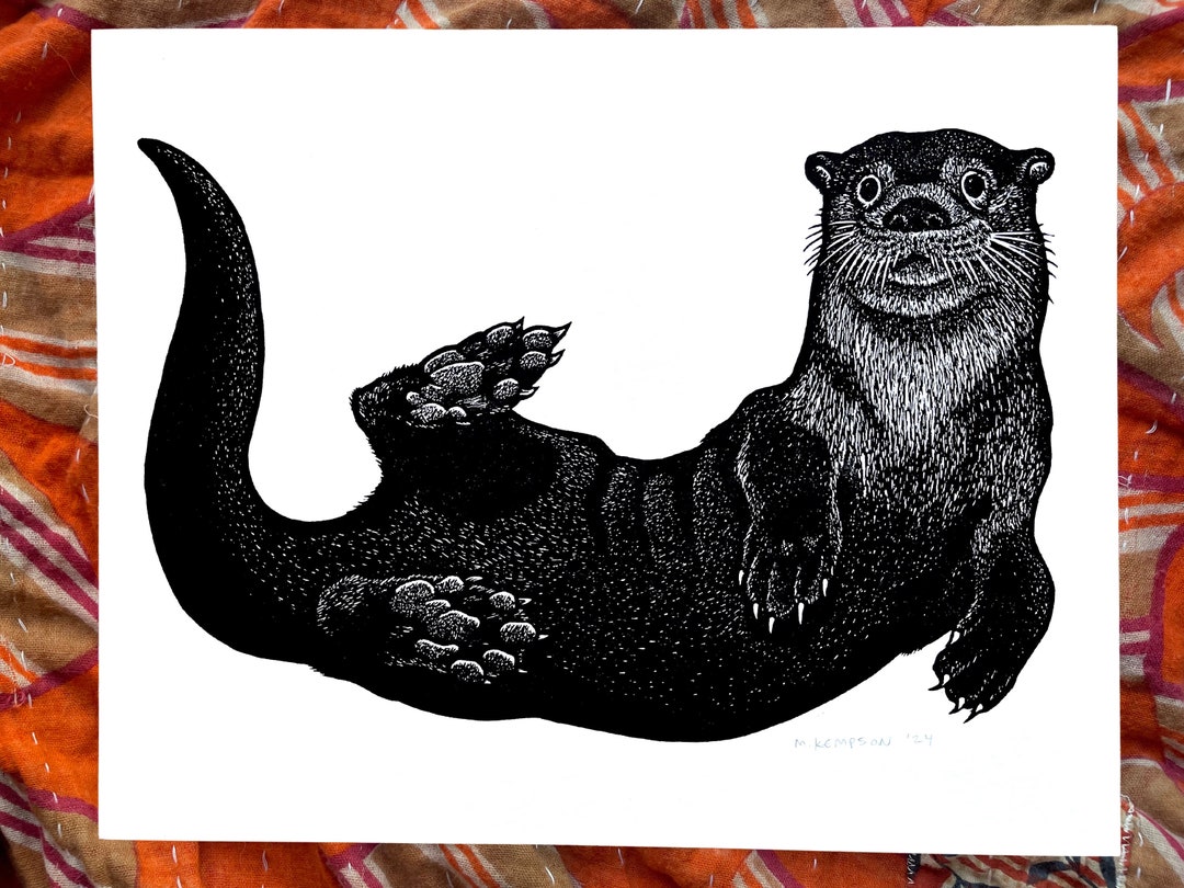 River Otter Letterpress Linocut Print // Signed Original Art ...