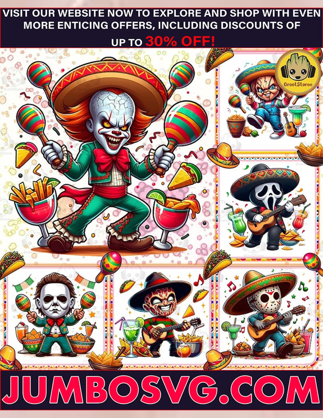 Horror Killer Cinco De Mayo Png Bundle Design, Cinco De Drinko Png ...