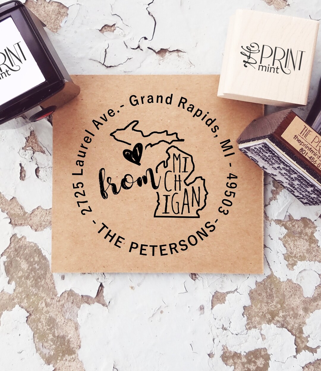 Michigan Return Address Stamp in Self-inking or Wood, Custom Love From ...