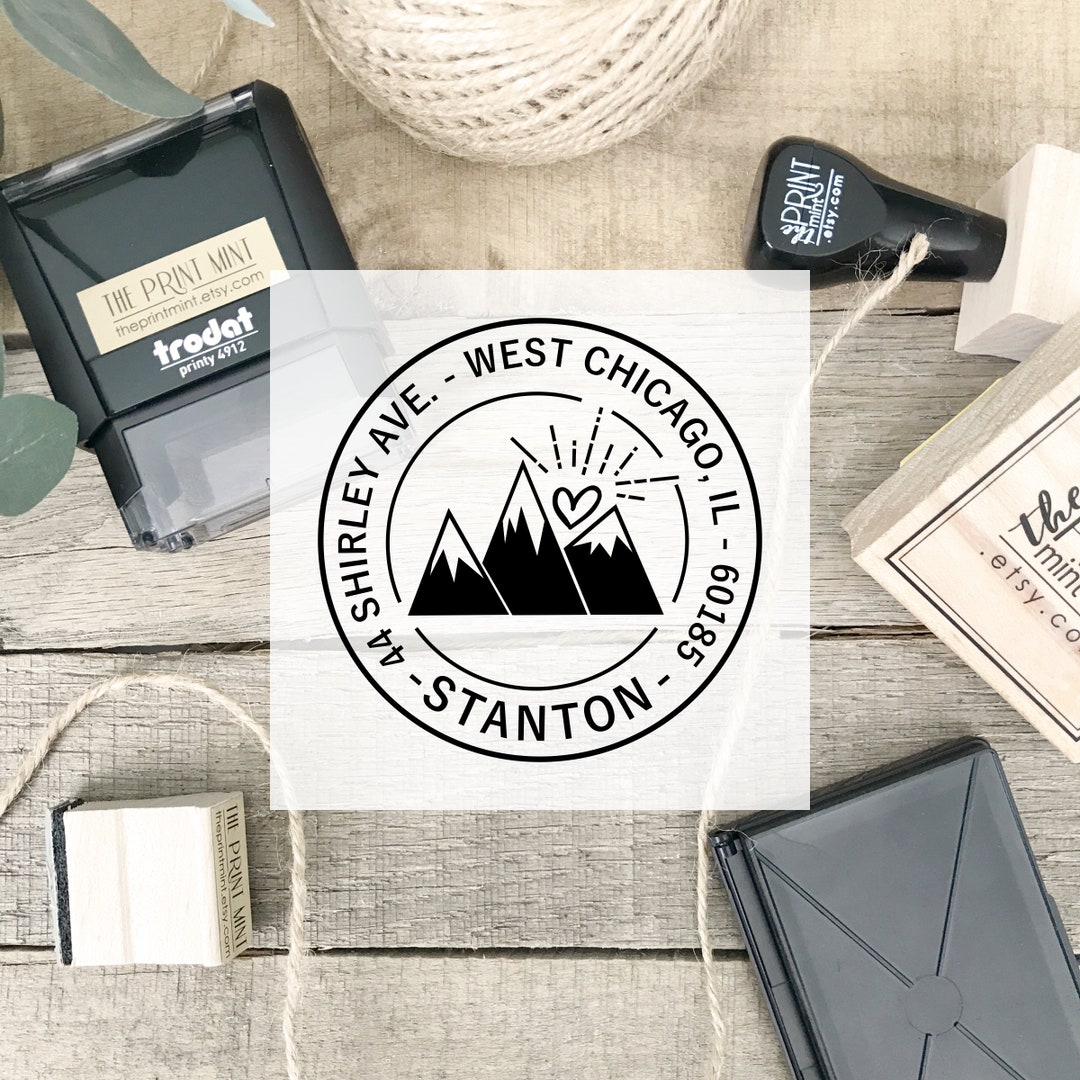 Mountain Address Stamp, Custom Wanderlust Stamp, Outdoors Address Stamp ...