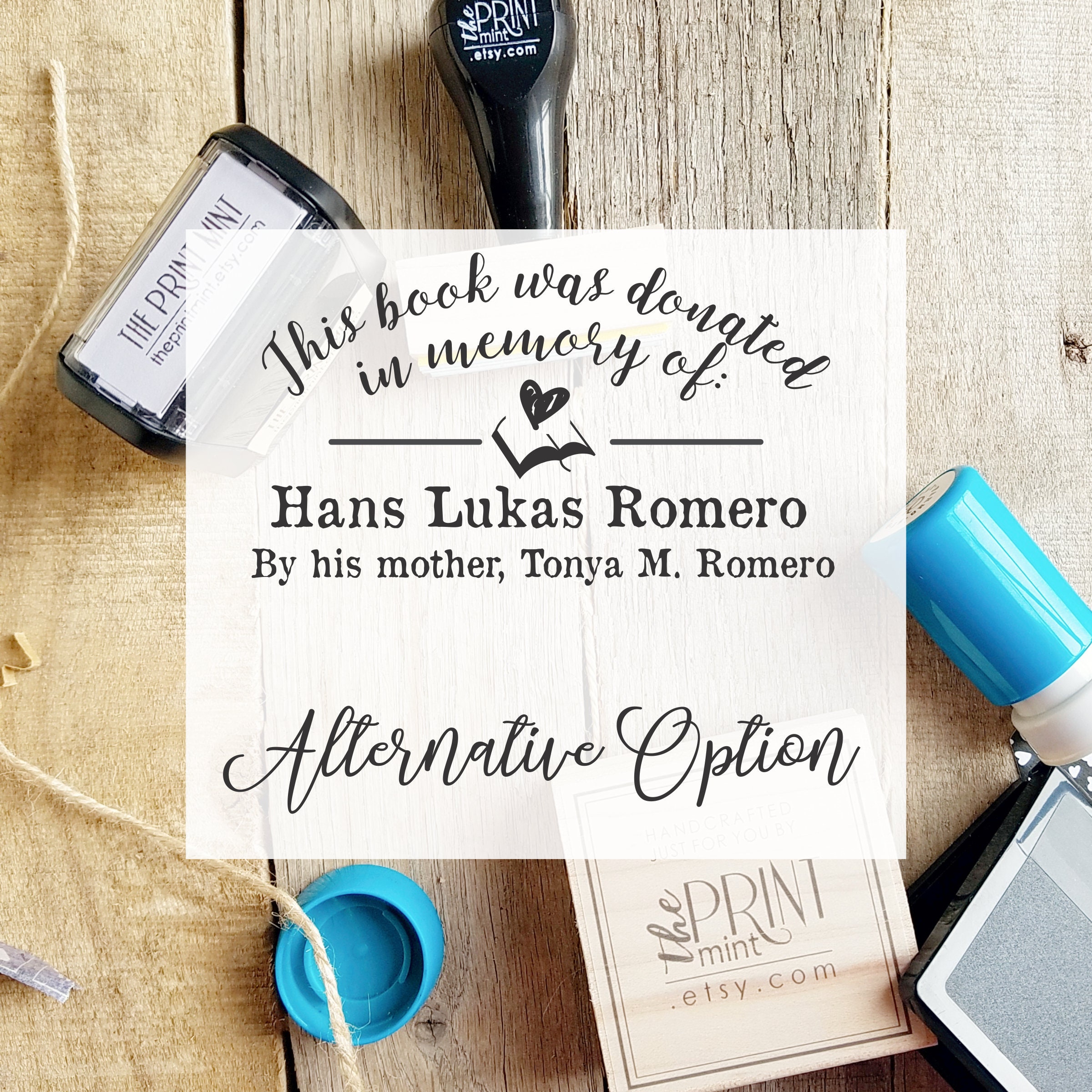 Donated in Memory of Book Rubber Stamp Library Donation | Etsy