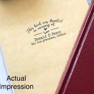 Donated in Memory of Book Rubber Stamp Library Donation Stamp Book ...