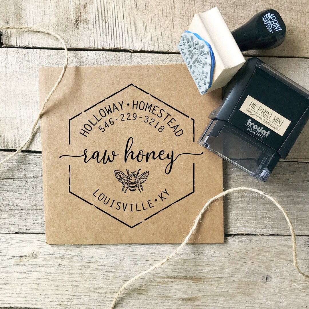Raw Honey Labels Stamp - Honey Labels for Jars Rubber Stamp - Local ...