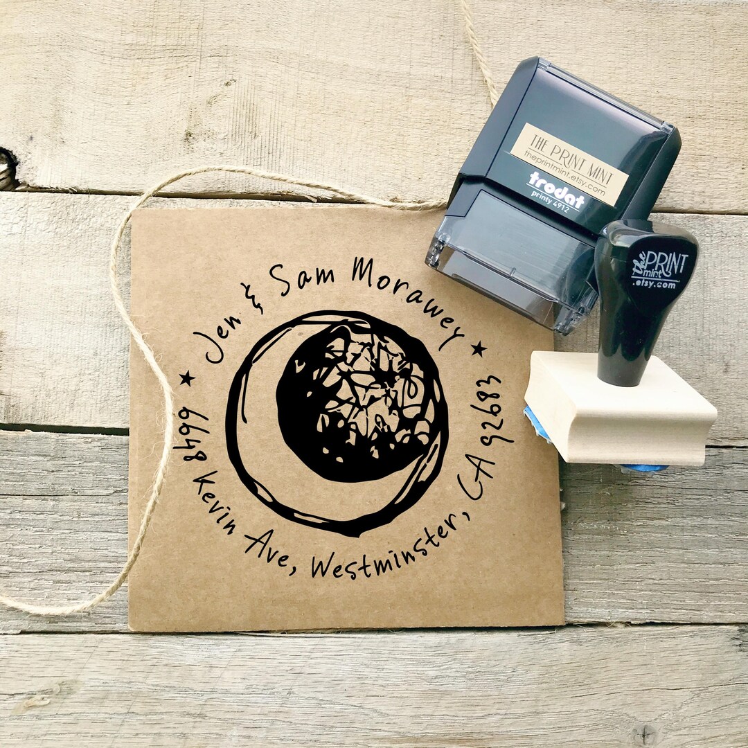 Moon Stamp for Address, Custom Address or Business Modern Moon Rubber ...